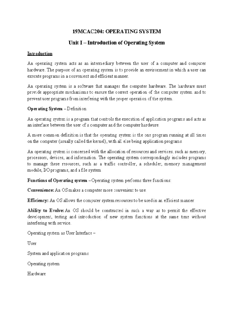 MCA-FIRST YEAR-19MCAC204-Operating System | PDF