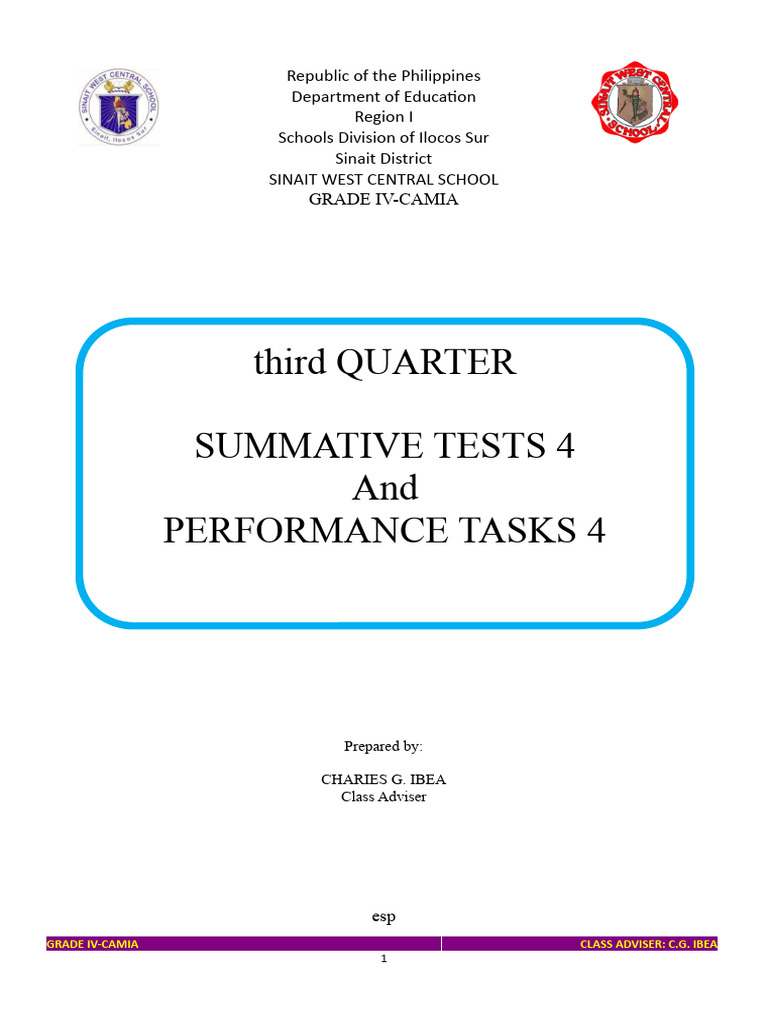 Third QUARTER Summative Tests 4 and Performance Tasks 4 | PDF
