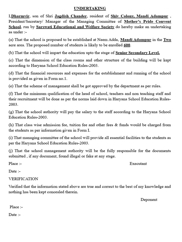 Undertaking | PDF | Schools | Teachers