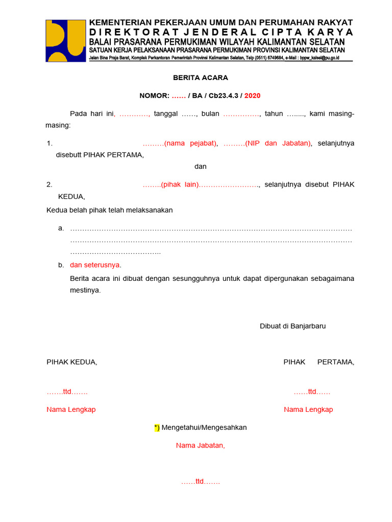 Urutan TTD Sesuai Jabatan dalam BA | PDF
