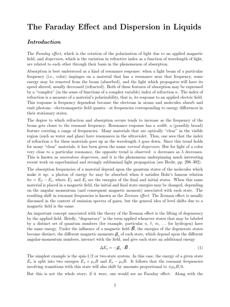Faraday Effect and Liquid Dispersion | PDF | Polarization (Waves) | Light