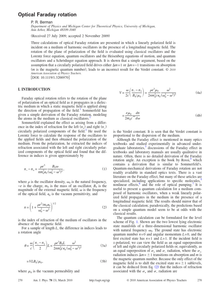 Quantum and Classical Faraday Rotation | PDF | Polarization (Waves ...