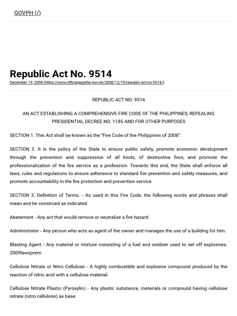 RA No. 9514 Fire Code of The Philippines 2008 | Download Free PDF ...