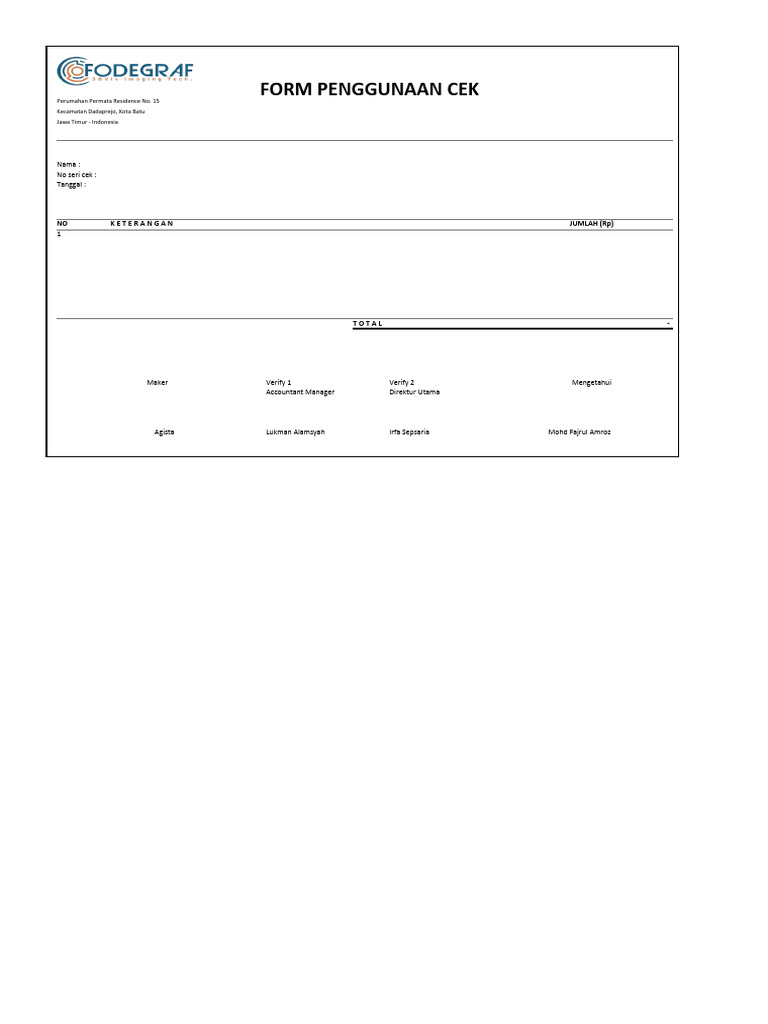 Form Penggunaan Cek | PDF