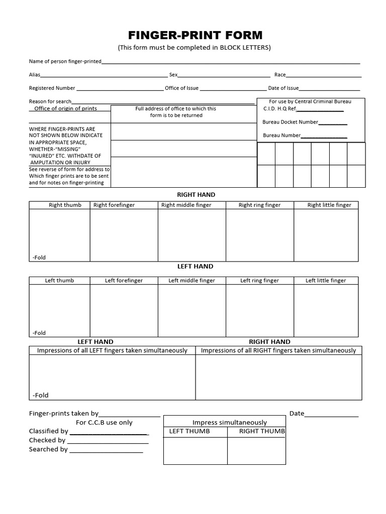 Zimbabwe Finger Print Form 26 | PDF | Fingerprint | Hand
