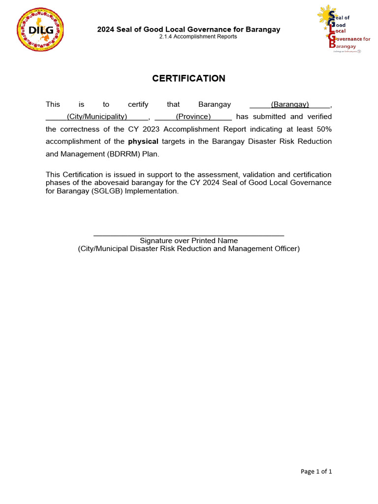 BDRRM Accomplishment Certification 2023 | PDF | Finance & Money Management