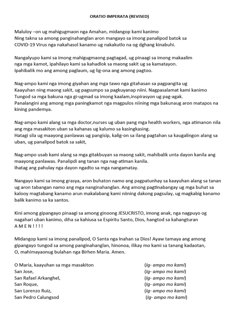 Oratio Imperata - Revised | PDF