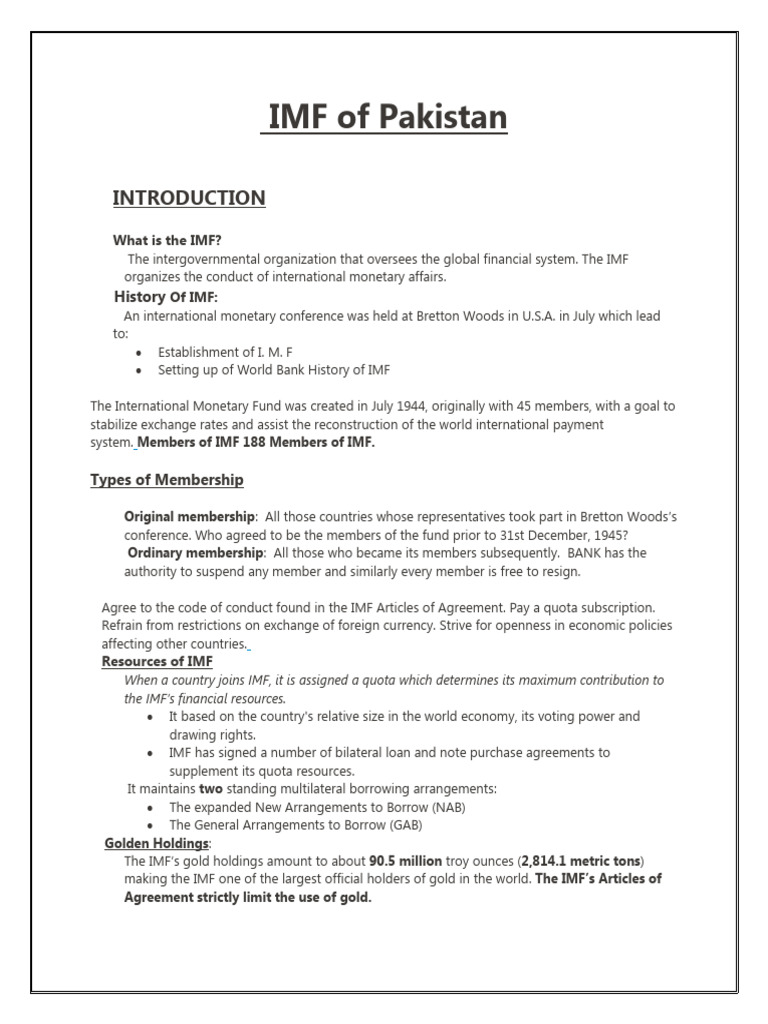 IMF of Pakistan | PDF | International Monetary Fund | Bretton Woods System
