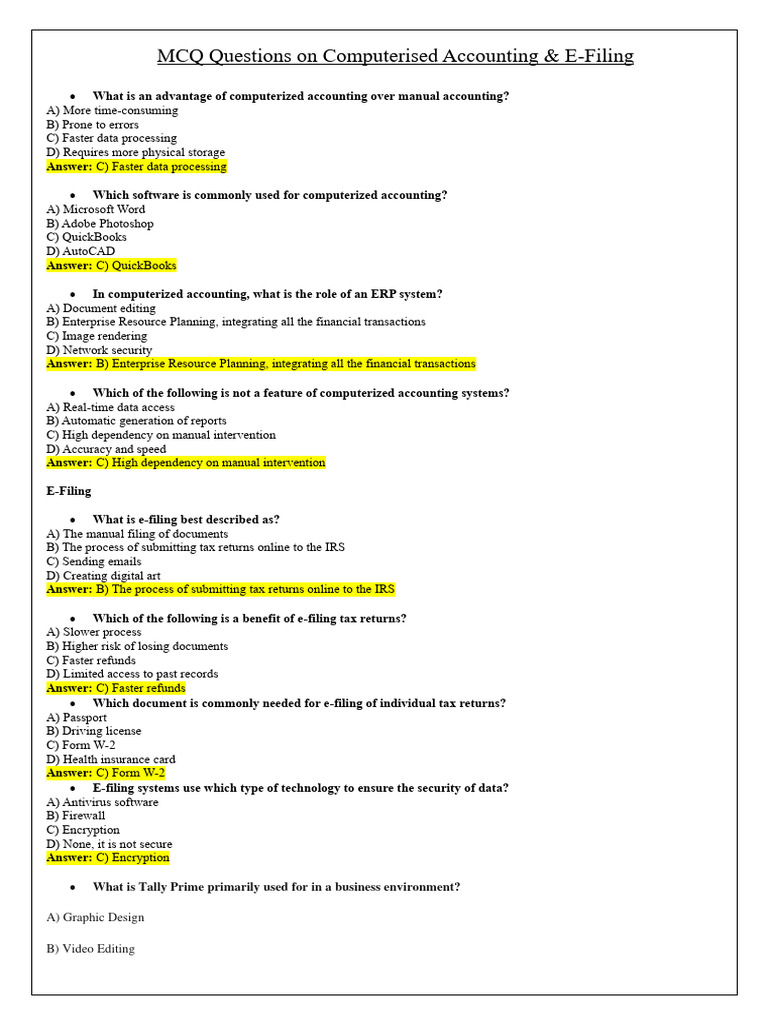 MCQs on Computerized Accounting | PDF | Databases | Debits And Credits