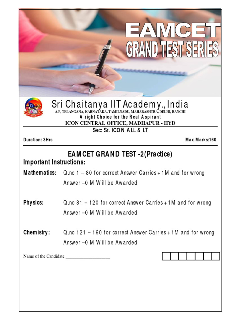 EAMCET Grand Test 2 Practice Paper | PDF | Circle | Quantity