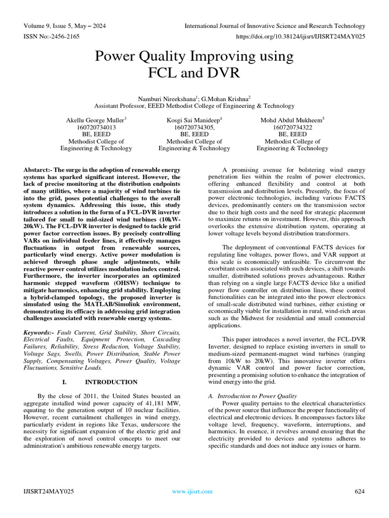 Power Quality Improving using FCL and DVR | PDF | Power Inverter | Renewable Energy