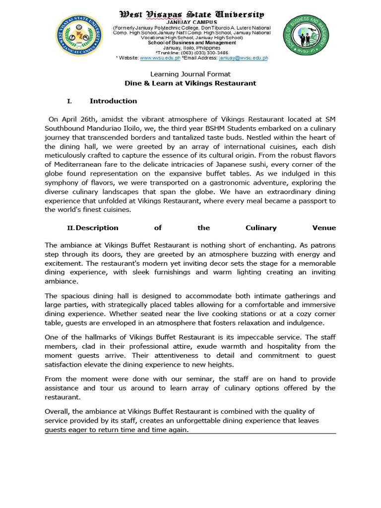 Culinary Journey At Vikings Restaurant Pdf Drink Cuisine