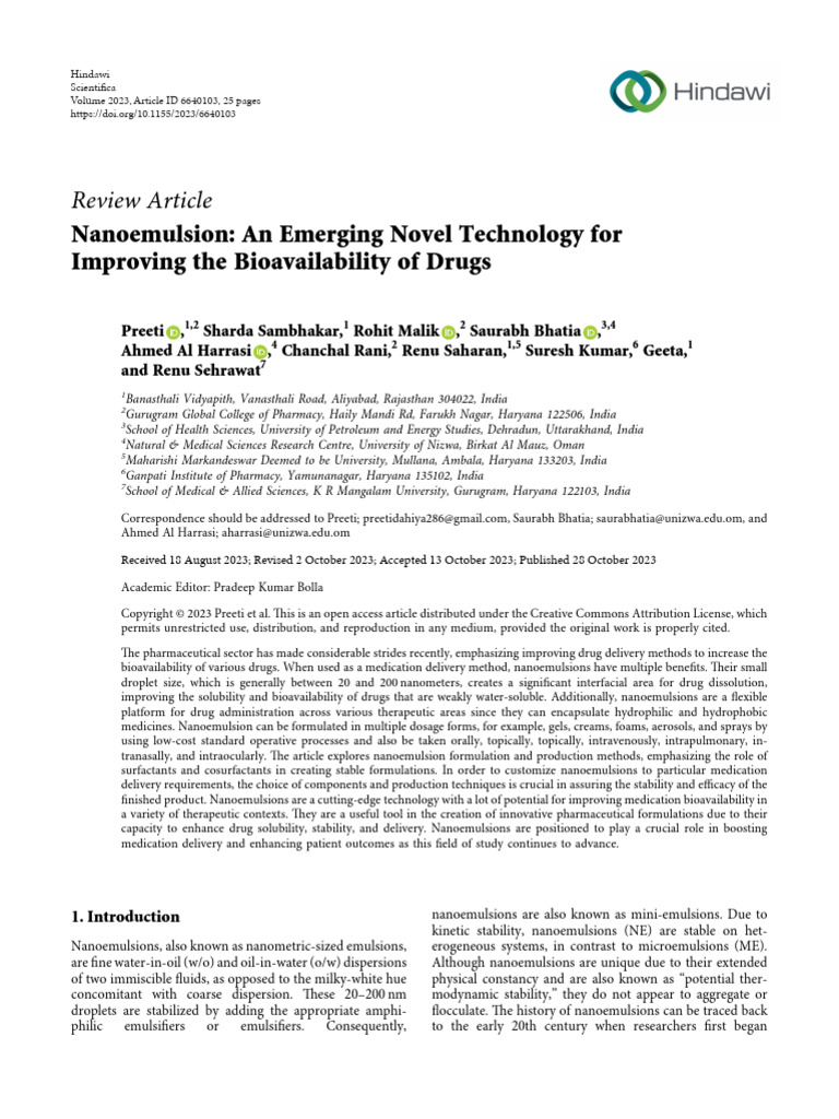 Nanoemulsion Review Article | PDF | Emulsion | Topical Medication