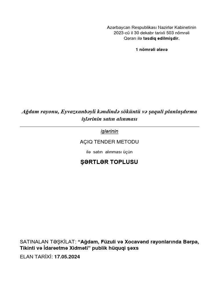 ƏŞT Ağdam Eyvazxanlıbəyli Torpaq Işləri | PDF