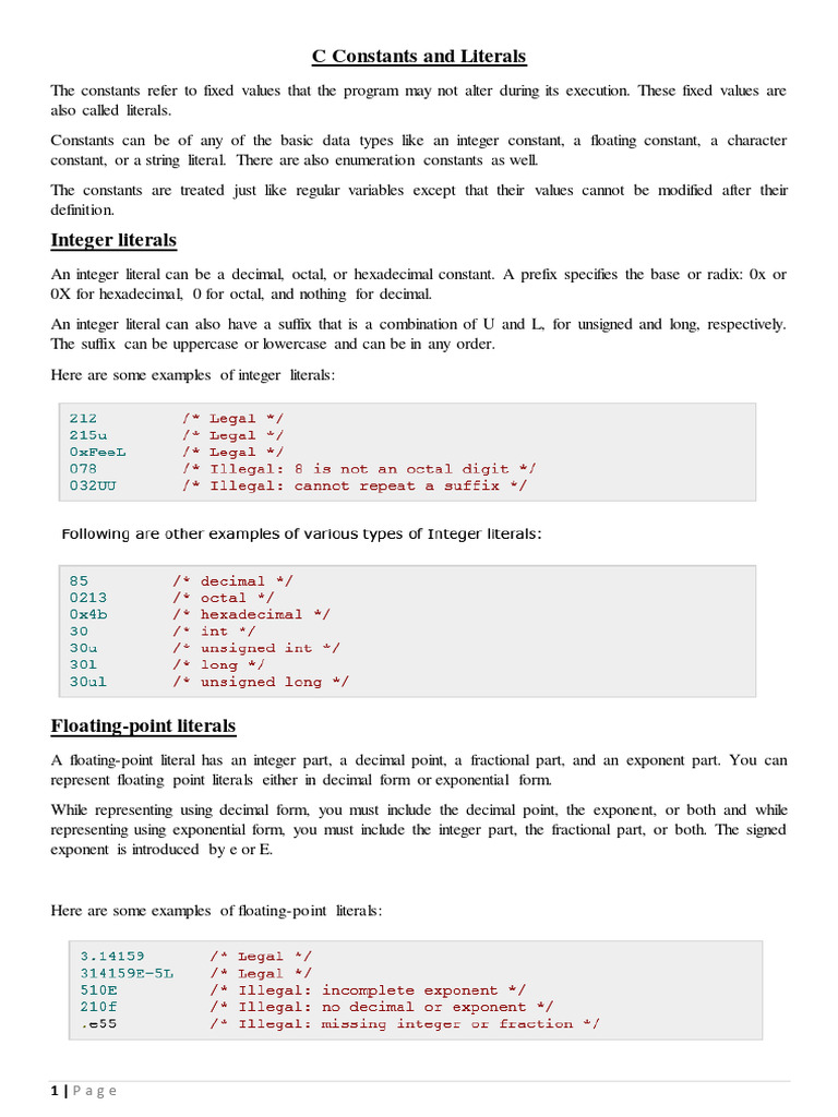 Lecture 3 Constants and Literals | PDF | Data Type | Decimal