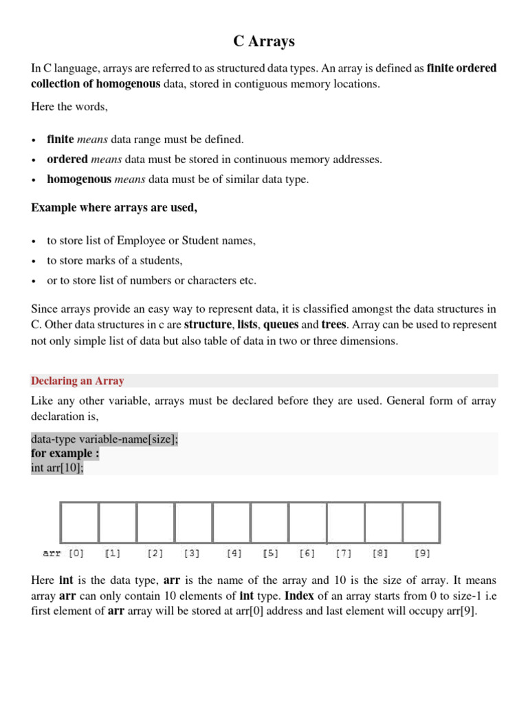 C Arrays: Declaration and Initialization | PDF