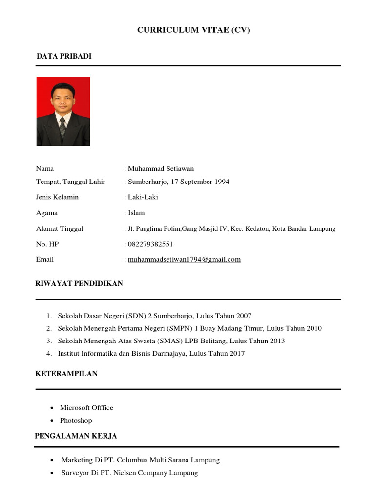 CV Muhammad Setiawan Terupdate | PDF