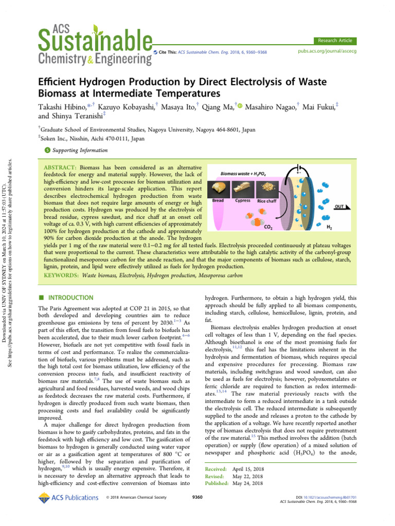 Hibino Et Al 2018 Efficient Hydrogen Production by Direct Electrolysis ...