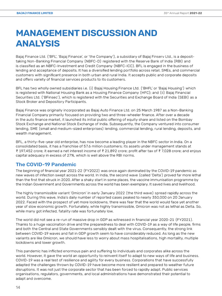 BFL Management Discussion and Analysis | PDF | Non Bank Financial Institution | Business