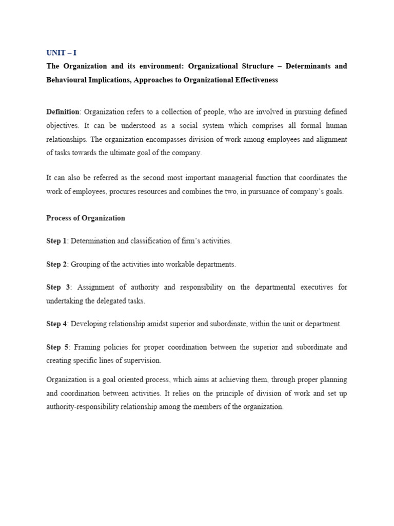 UNIT 1 Organization and Its Enviornment | PDF | Goal | Business