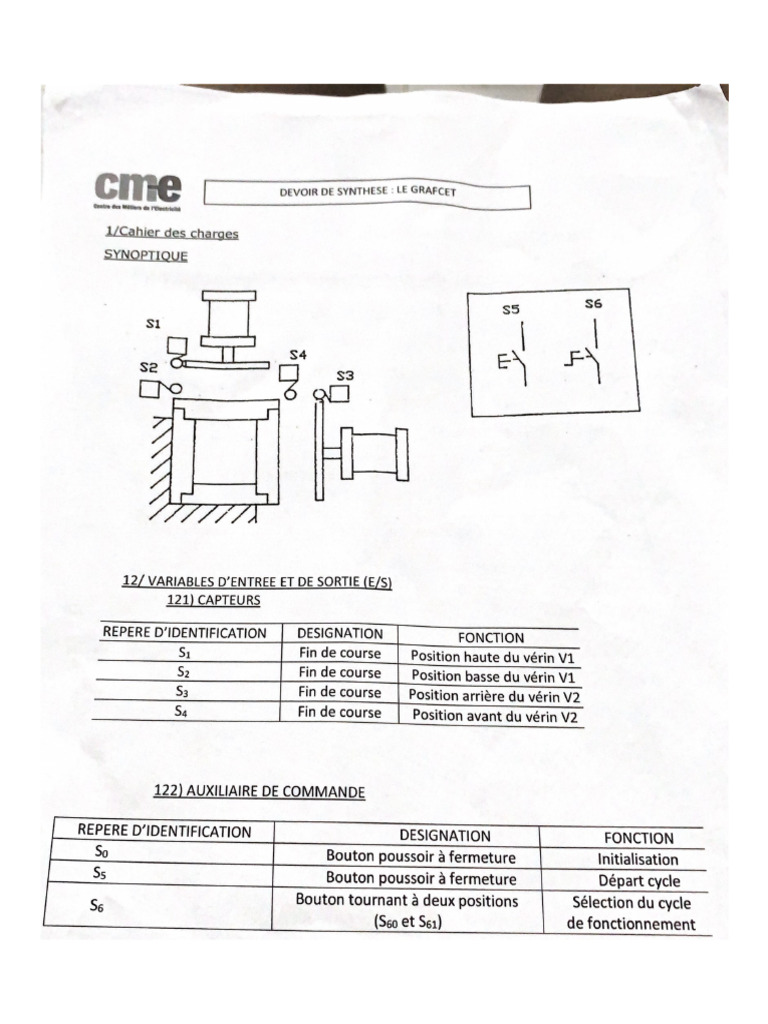 Devoir de Synthese Le Grafcet | PDF