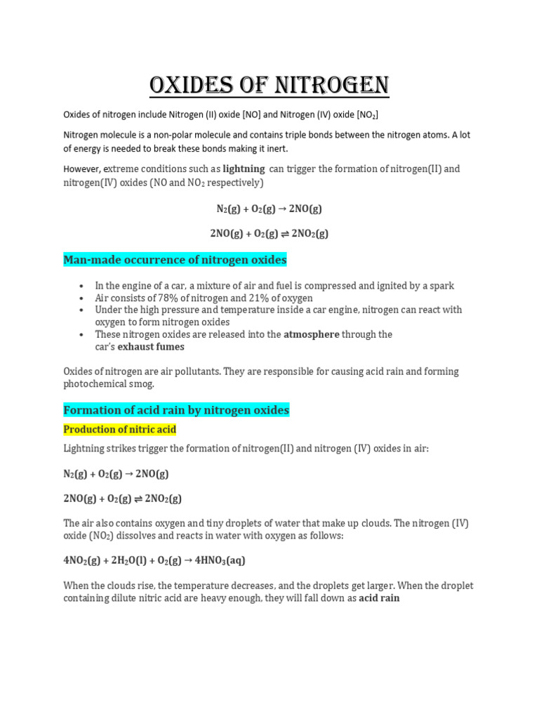 AS Note Nitrogen Sulphur Part 2 | PDF | N Ox | Nitrogen Dioxide