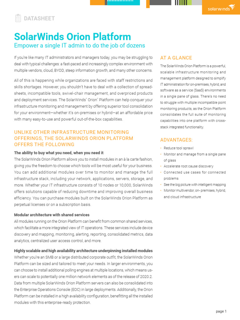 Orion Platform Datasheet | PDF | Cloud Computing | Computer Network