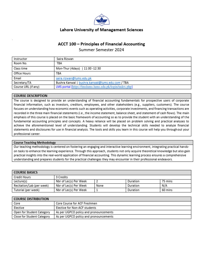 ACCT 100-Principle of Financial Accounting-Saira Rizwan | PDF ...
