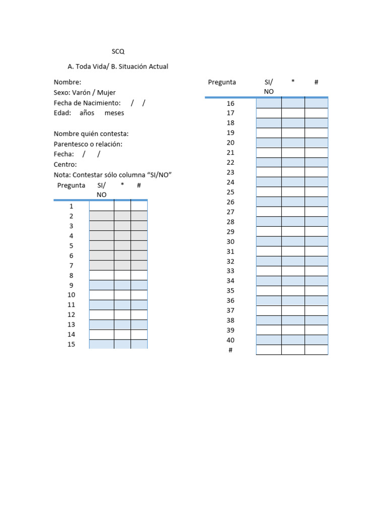 Formulario de Evaluación SCQ | PDF