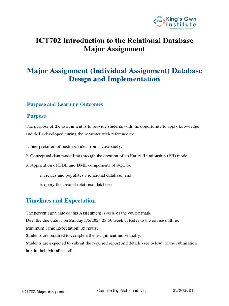 Individual Assignment - ICT702 - T124 | PDF | Databases | Sql