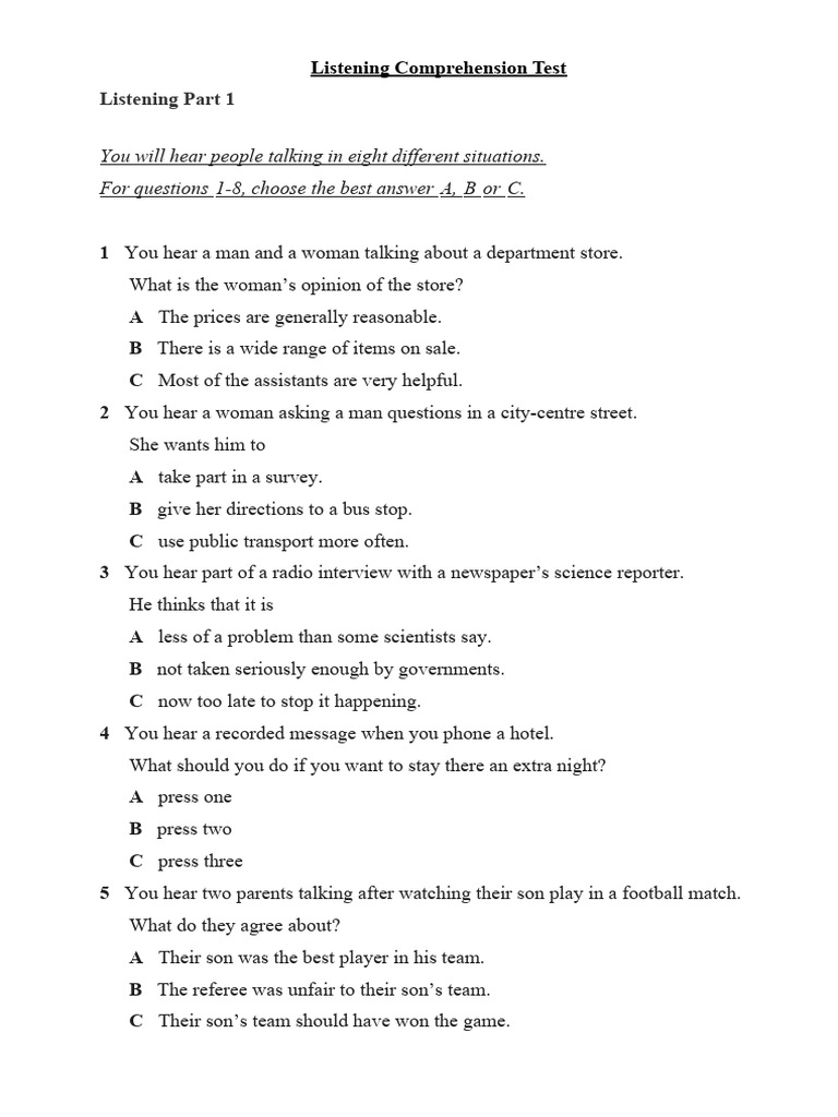 Listening Comprehension Test Guide | PDF