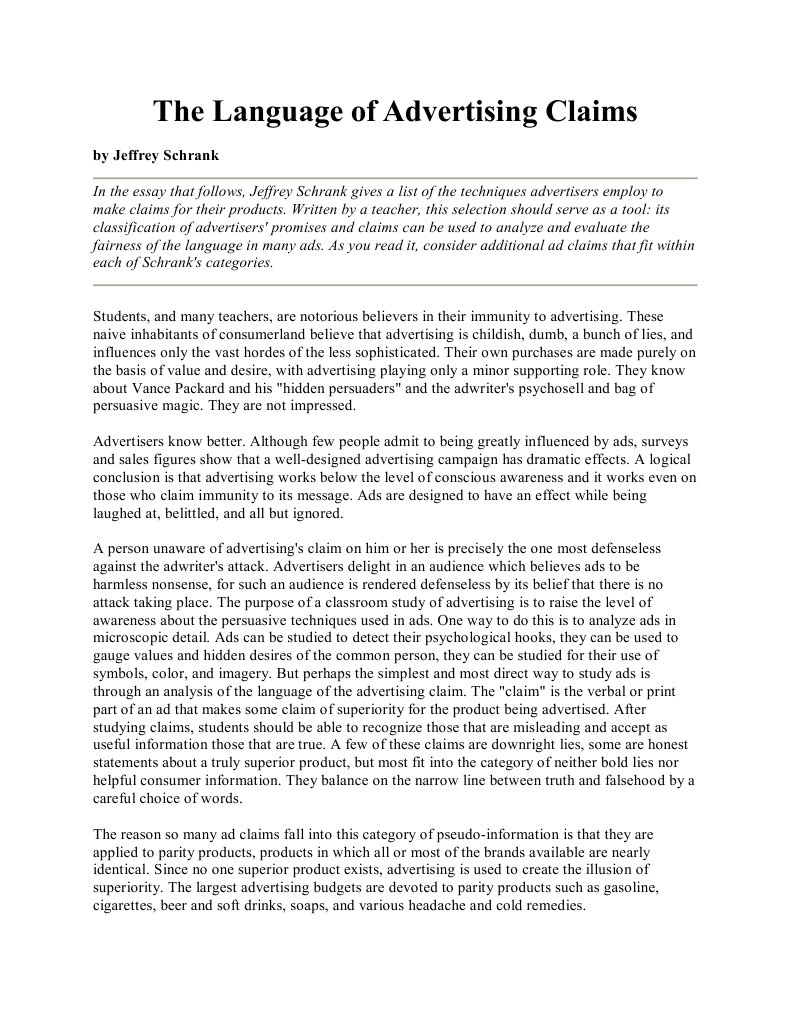 SchrankJeffrey-The Language of Advertising Claims | PDF | Law