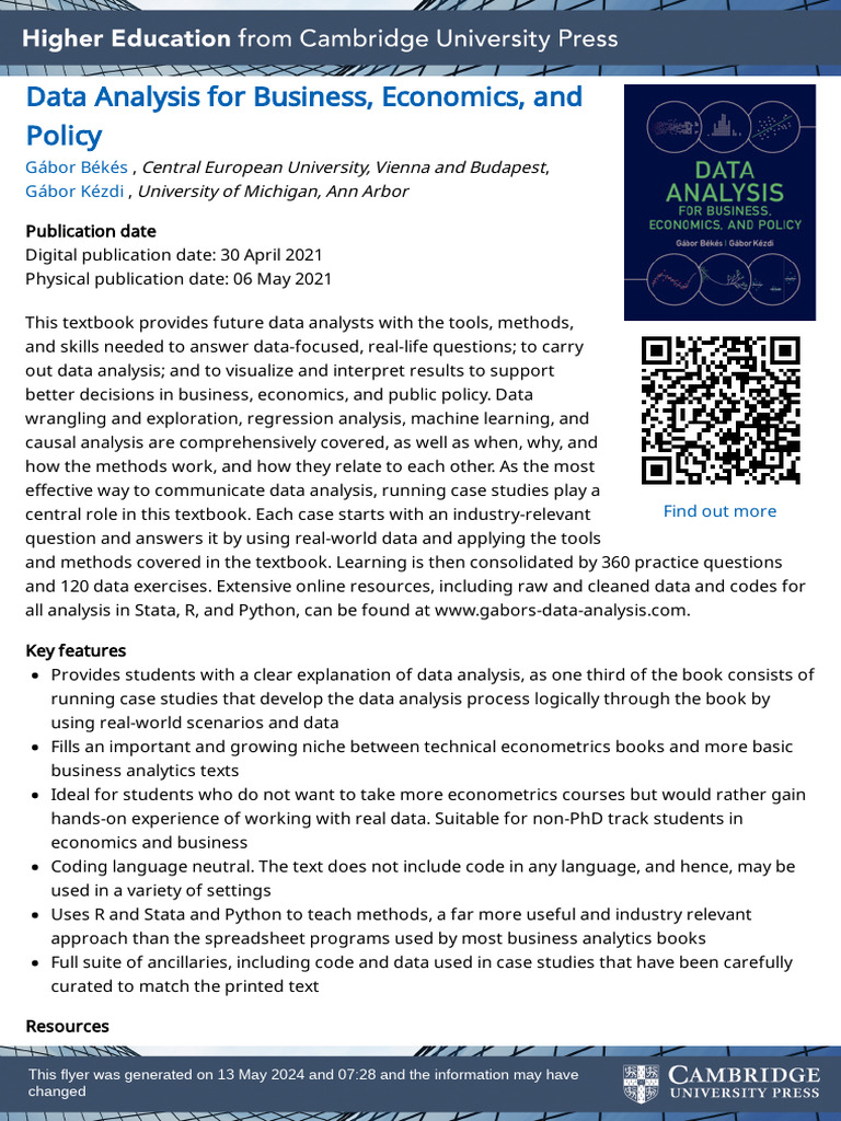 Data Analysis For Business, Economics, and Policy | PDF | Regression Analysis | Data Analysis