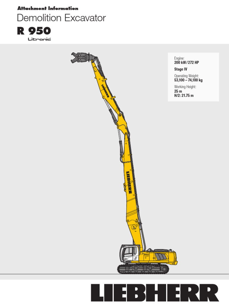 Liebherr R 950 Demolition Excavator Specs | PDF | Engines ...