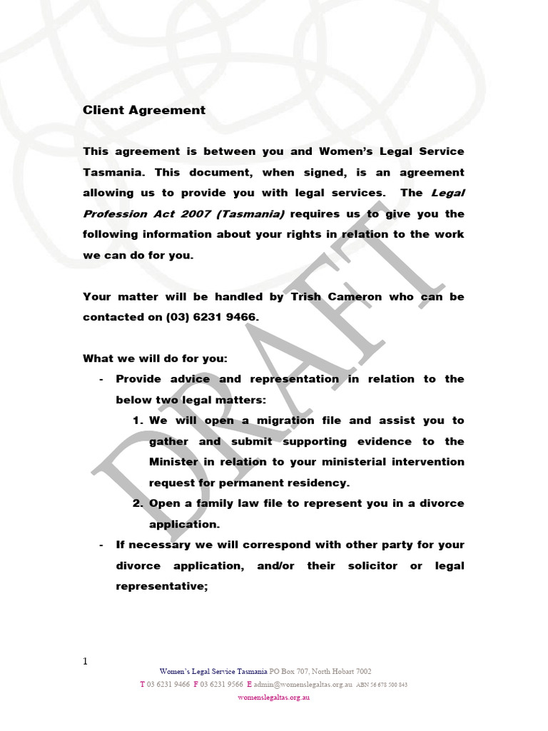 DRAFT Client Agreement - Liberty Moore | PDF | Solicitor | Justice