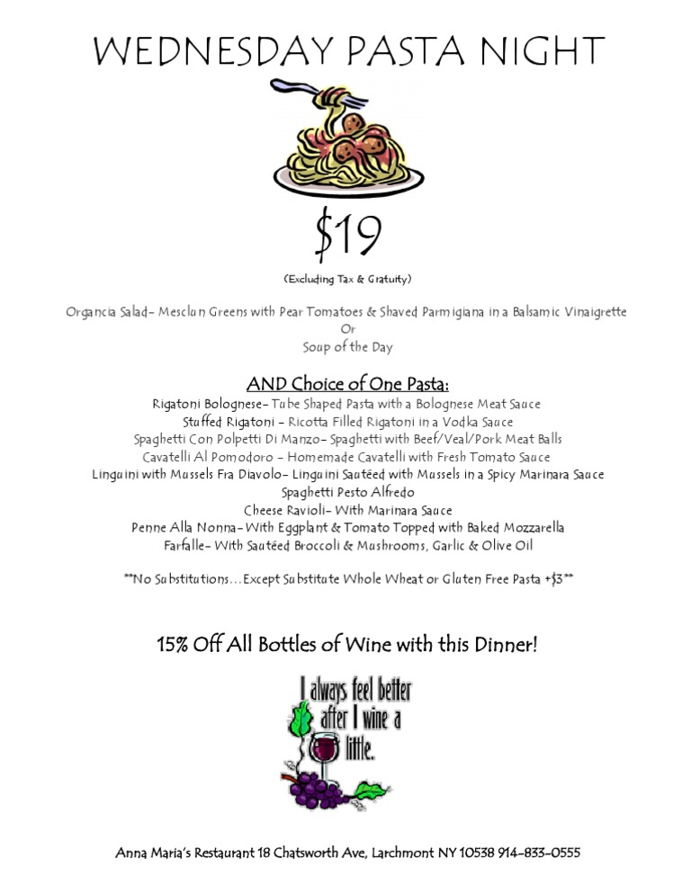 Wednesday Pasta Night | PDF
