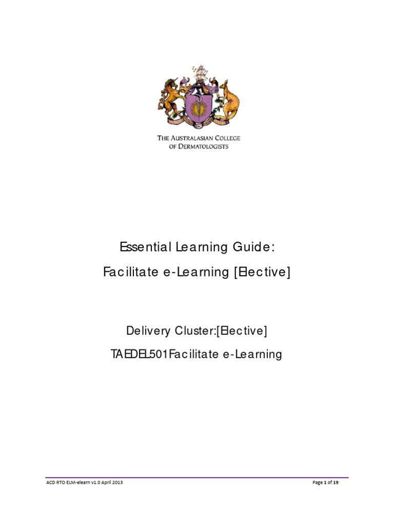 TAEDEL501A - Facilitate E-Learning - ELG | PDF | Web Conferencing ...