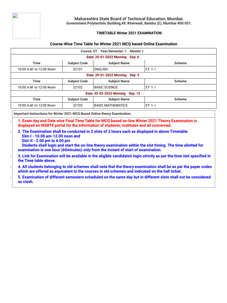 MCQ 1st Semester Exam Diploma | PDF