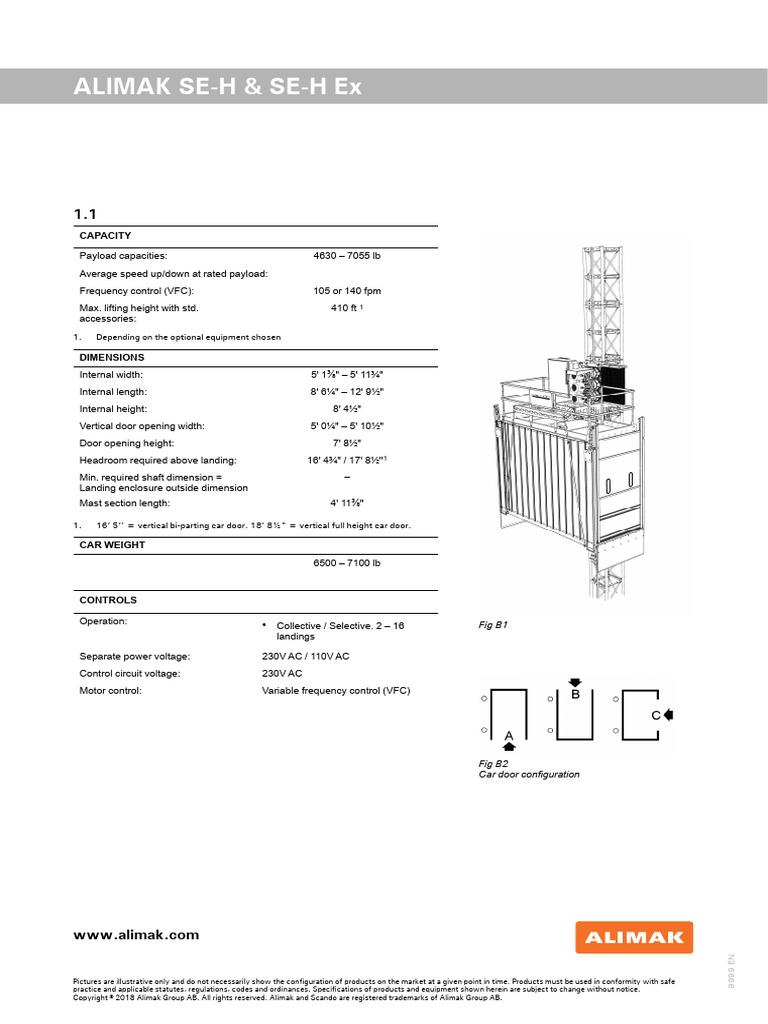 ALIMAK SE H SE H Ex Modular Range ASME 17.1 1686 EN Oct 2020 | PDF | Door | Elevator