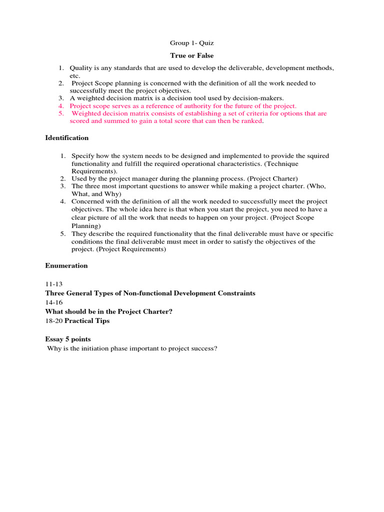 Project Management Quiz and Concepts | PDF