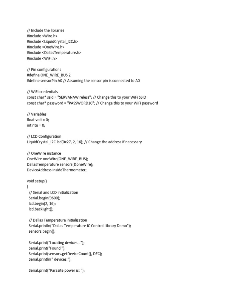 Combined Turbidity And Temp Sensors With Esp 8266 Pdf Wi Fi Computer Science