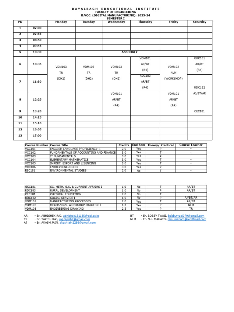 Bvoc DM Sem I 2023-24 Time Table | PDF | Technology & Engineering