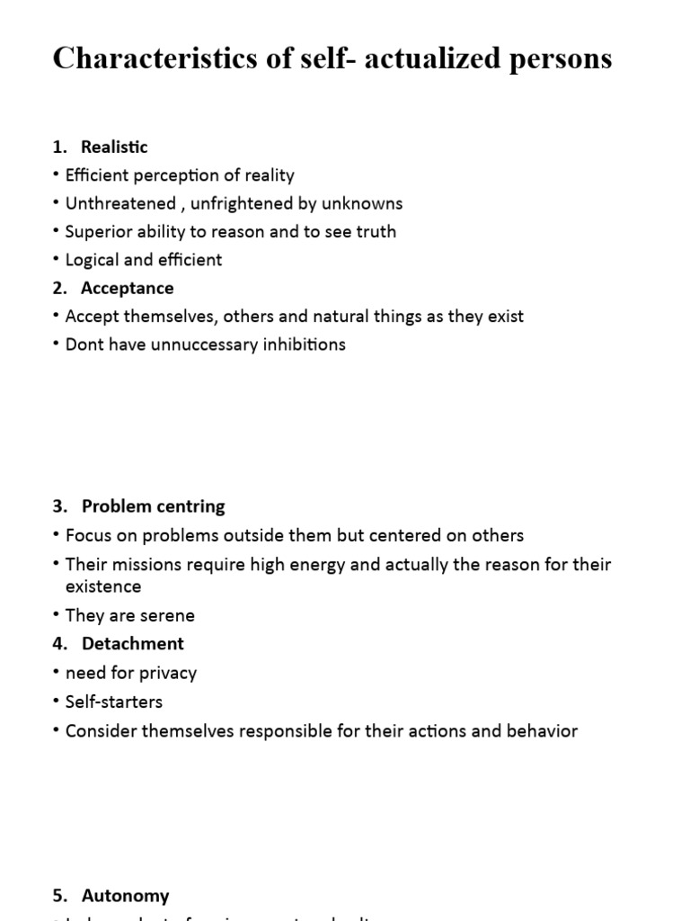 Characteristics of Self-Actualized Persons: 1. Realistic | PDF