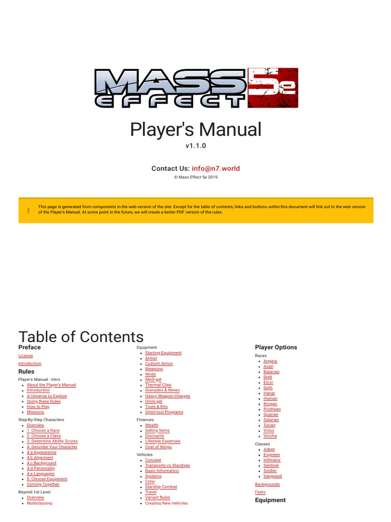 Mass Effect 5e Player's Manual | PDF | License