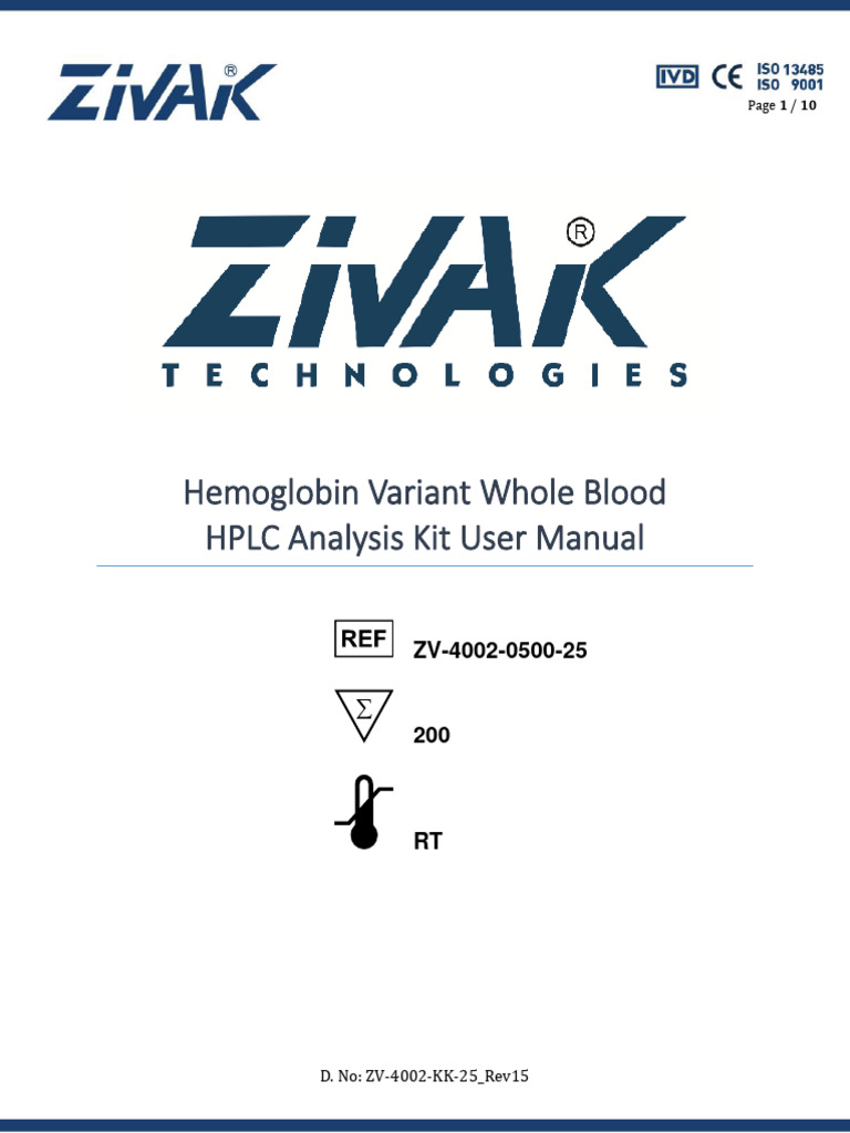 Hemoglobin Variant HPLC Analysis Kit Manual | PDF | Hematology
