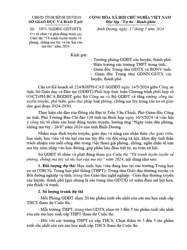 CV Phat Dong Va The Le Cuoc Thi Ve Tranh Tuyen Truyen PCMT Va Tac Hai Cua MT Nam 2024 Signed | PDF