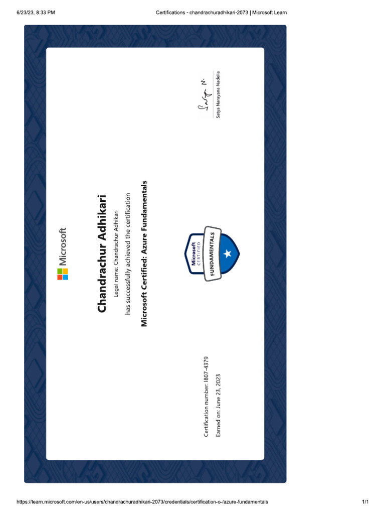 AZ-900 - Certificate | PDF