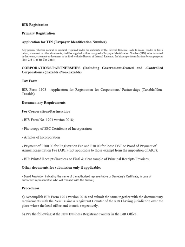 BIR Registration | PDF | Receipt | Taxes