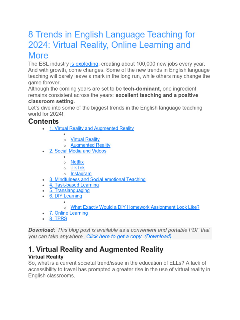 8 Trends in English Language Teaching For 2024 | PDF | Educational ...