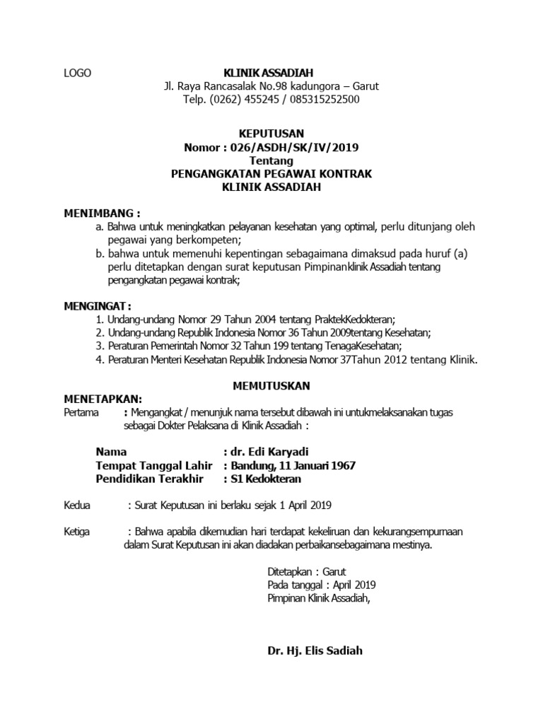 Contoh Pembuatan SK Klinik 1 | PDF